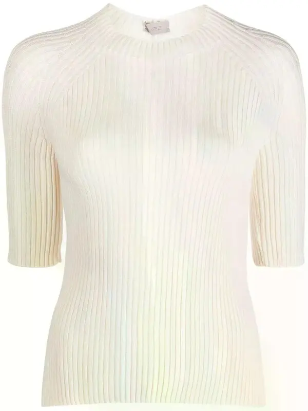 MRZ Ribbed Knit Top With Mock Neck And Three-quarter Sleeves - Neutrals