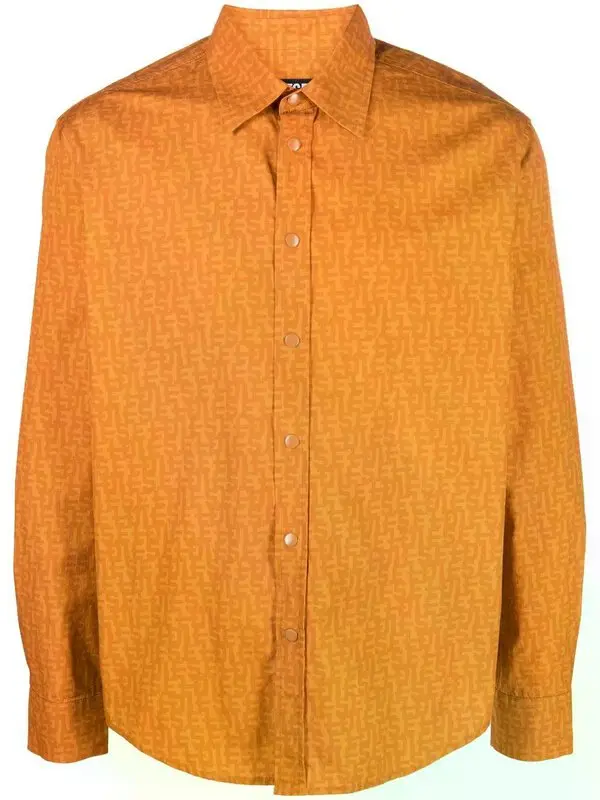 DIESEL® Logo-print Press-stud Fastening Shirt - Orange