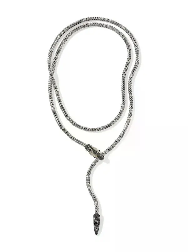 John Hardy 18kt Gold And Sterling Naga Lariat Necklace With Diamonds And Sapphires - Silver