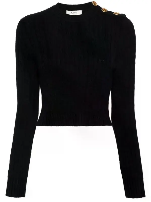 Chloé Cable Knit Cropped Jumper With Gold-tone Buttons - Blue