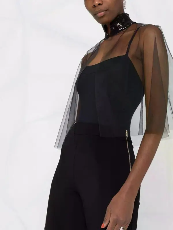 ATU BODY COUTURE Sequin Embellished Sheer Cape Top