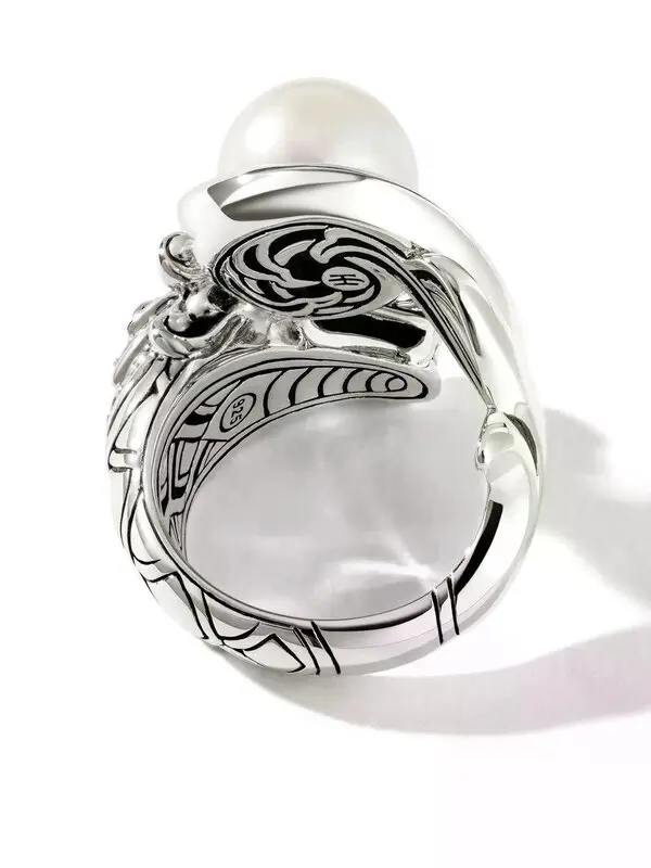 John Hardy Legends Naga Freshwater Pearl And Diamond Pavé Ring - Silver
