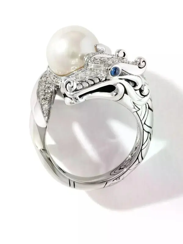 John Hardy Legends Naga Freshwater Pearl And Diamond Pavé Ring
