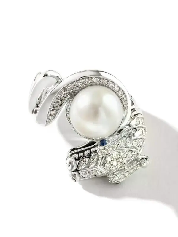 John Hardy Legends Naga Freshwater Pearl And Diamond Pavé Ring