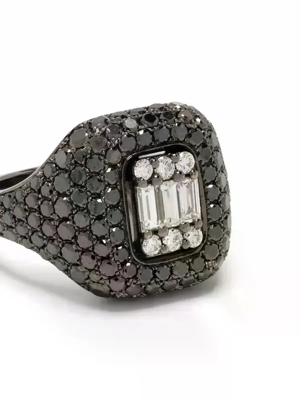 MONAN 14kt White Gold Black Diamond And Diamond Ring