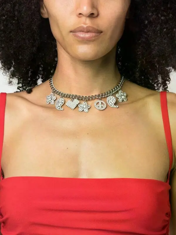 Alessandra Rich Crystal-embellished Charm Necklace - Silver