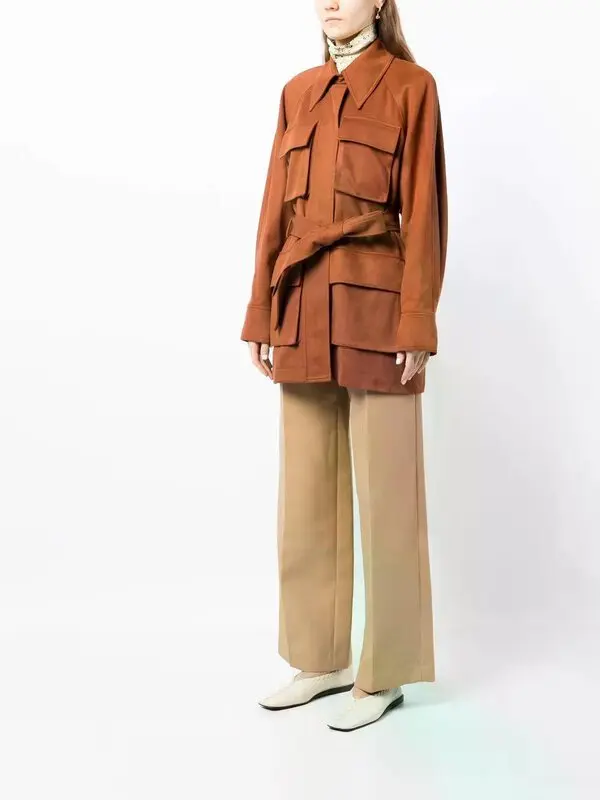 LOW CLASSIC Belted Checked Leather Jacket