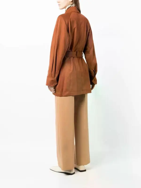 LOW CLASSIC Belted Checked Leather Jacket