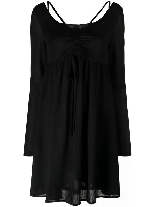 TOUT A COUP Ruched Long-sleeve Minidress - Black