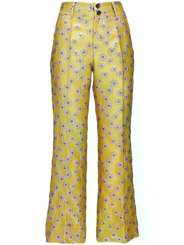 La DoubleJ Hendrix Floral-embroidered Cropped Flare Trousers