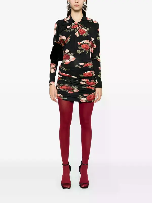 Magda Butrym Floral-print Draped Mini Dress - Black