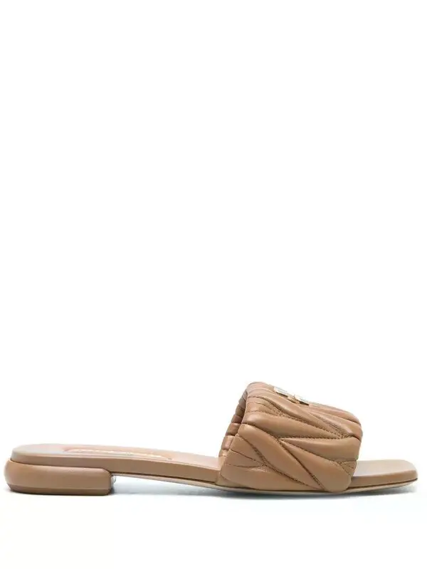 Miu Miu 10mm Logo-lettering Matelassé Slides - Brown