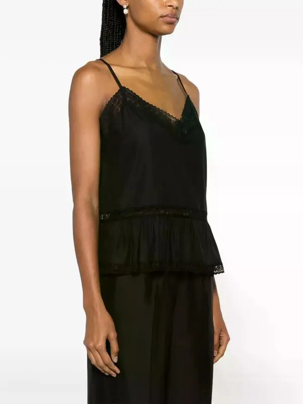 P.a.r.o.s.h Lace Trimmed V-neck Silk Tank Top
