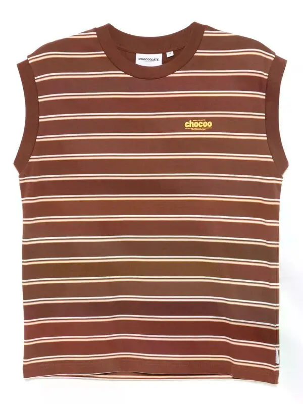 CHOCOOLATE Striped Crewneck Tank Top - Brown