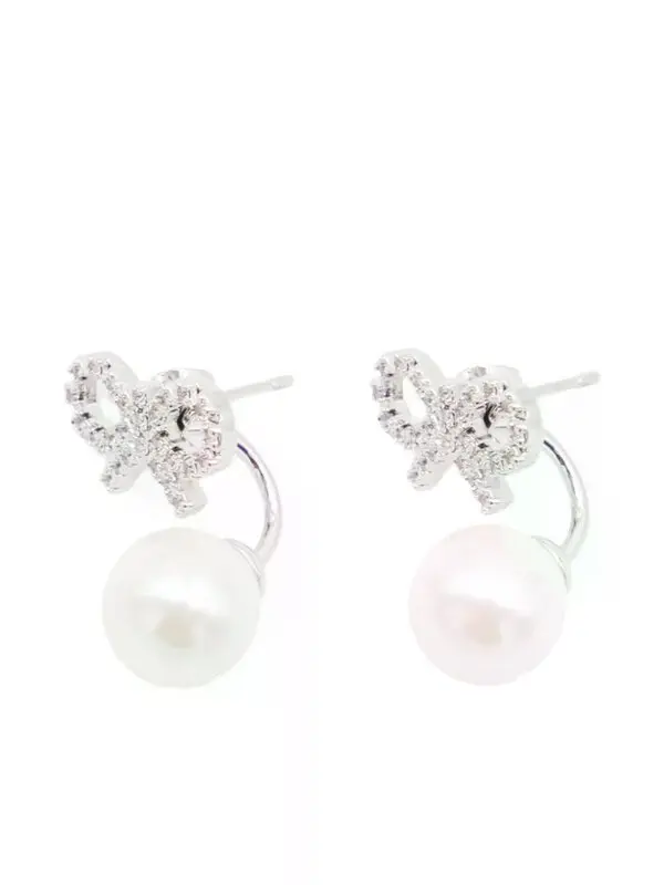 SELF-PORTRAIT Crystal Bow Drop Earrings With Faux Pearl