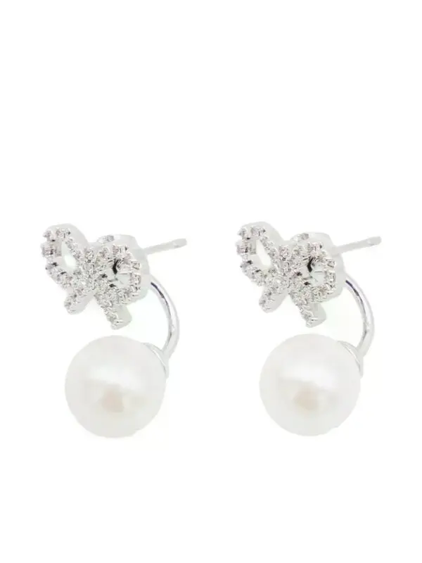 SELF-PORTRAIT Crystal Bow Drop Earrings With Faux Pearl