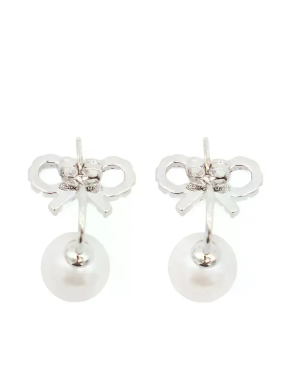 SELF-PORTRAIT Crystal Bow Drop Earrings With Faux Pearl