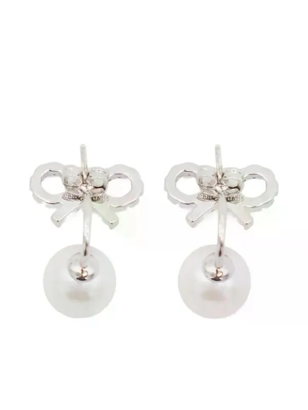 SELF-PORTRAIT Crystal Bow Drop Earrings With Faux Pearl