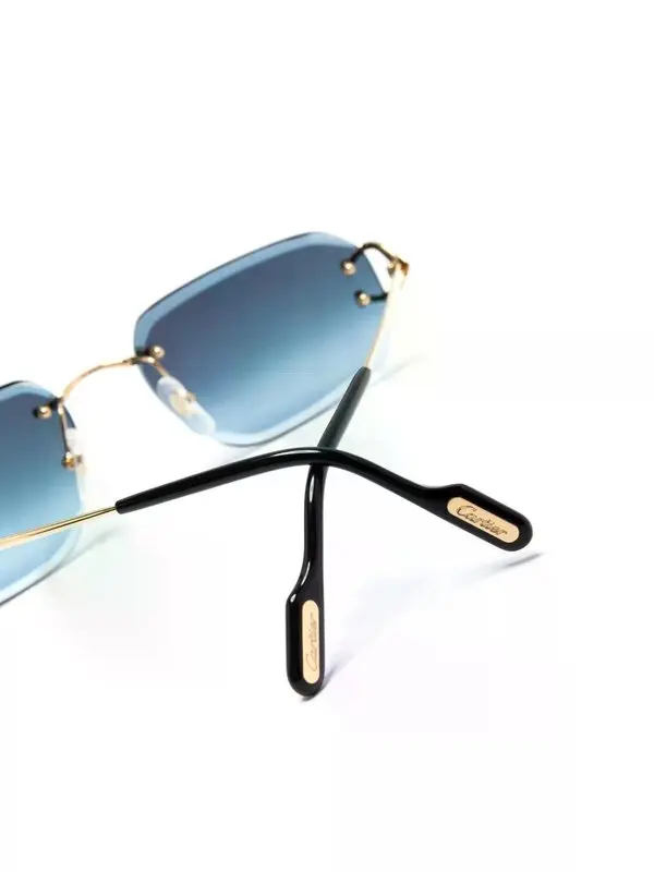 Cartier Tone Metal Rectangle-frame Rimless Sunglasses