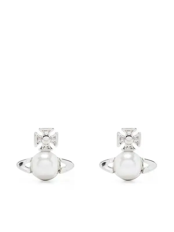 VIVIENNE WESTWOOD Balbina Stud Earrings With Pearl And Orb Logo - Silver
