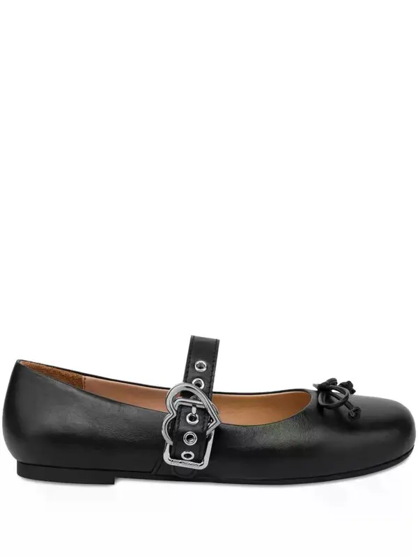 Moschino Leather Ballerina Shoes With Buckle Fastening - Black