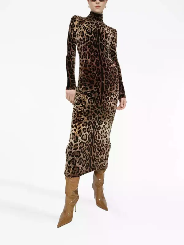 Dolce & Gabbana Leopard-print High-neck Midi Dress