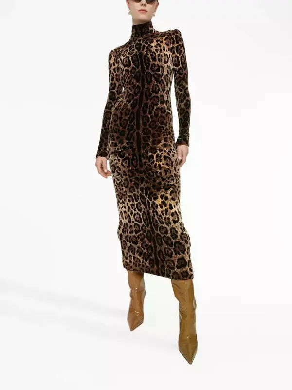 Dolce & Gabbana Leopard-print High-neck Midi Dress