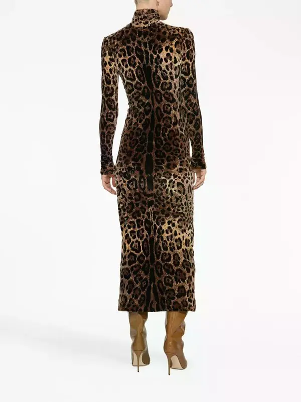 Dolce & Gabbana Leopard-print High-neck Midi Dress