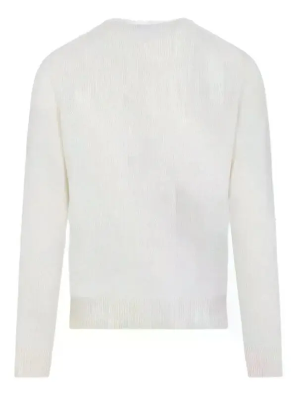 Ralph Lauren Purple Label Crew Neck Sweater With Embroidered Bear Detail - Neutrals