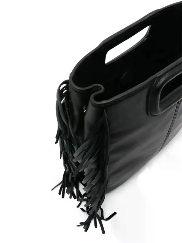 Maje M Fringed Leather Tote Bag - Black