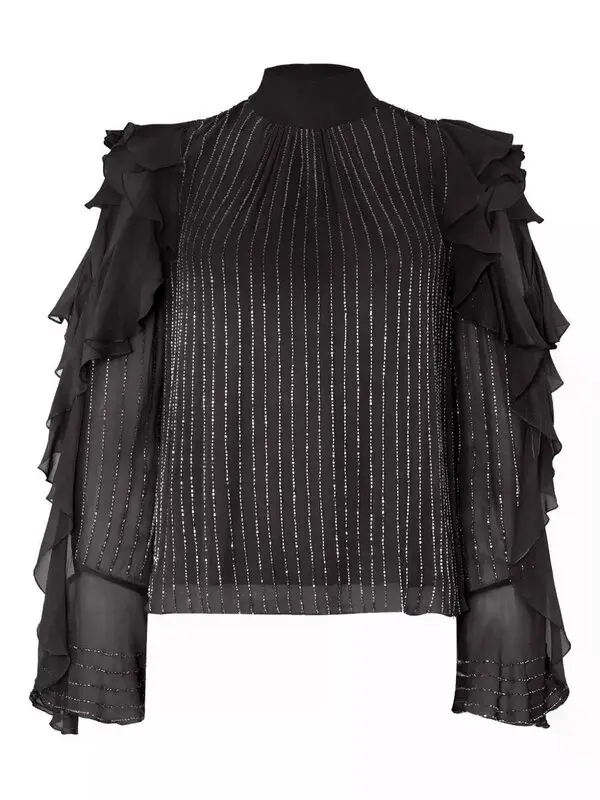 TEMPERLEY LONDON Ruffled Cold-shoulder Top With Metallic Bead Detailing