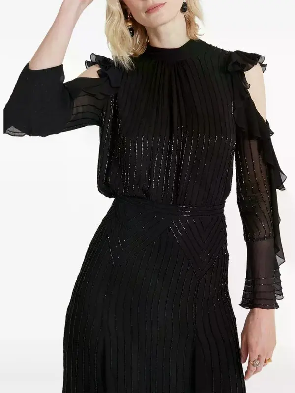 TEMPERLEY LONDON Ruffled Cold-shoulder Top With Metallic Bead Detailing