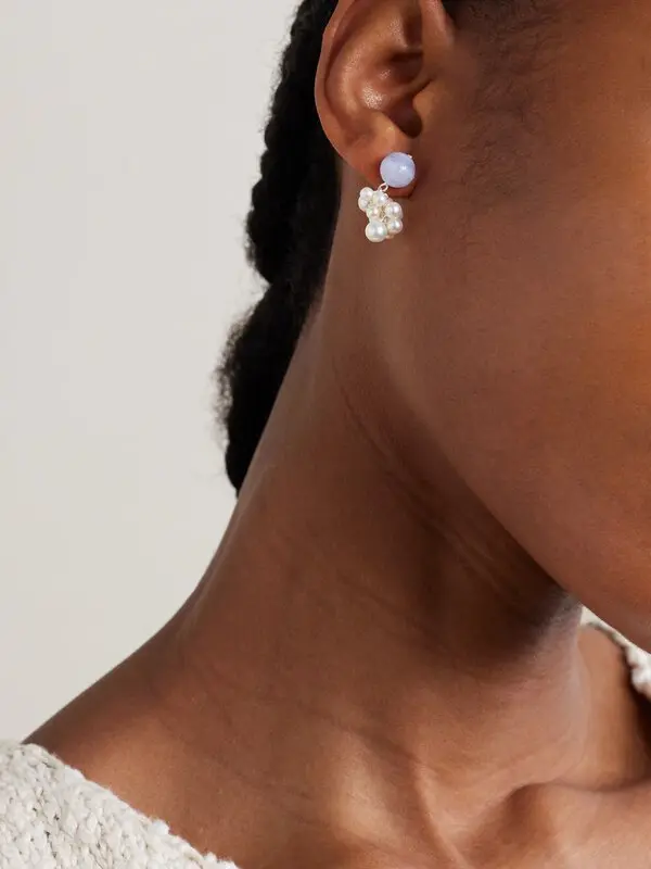 Completedworks Till The Stars Wane Recycled Agate And Pearl Earrings