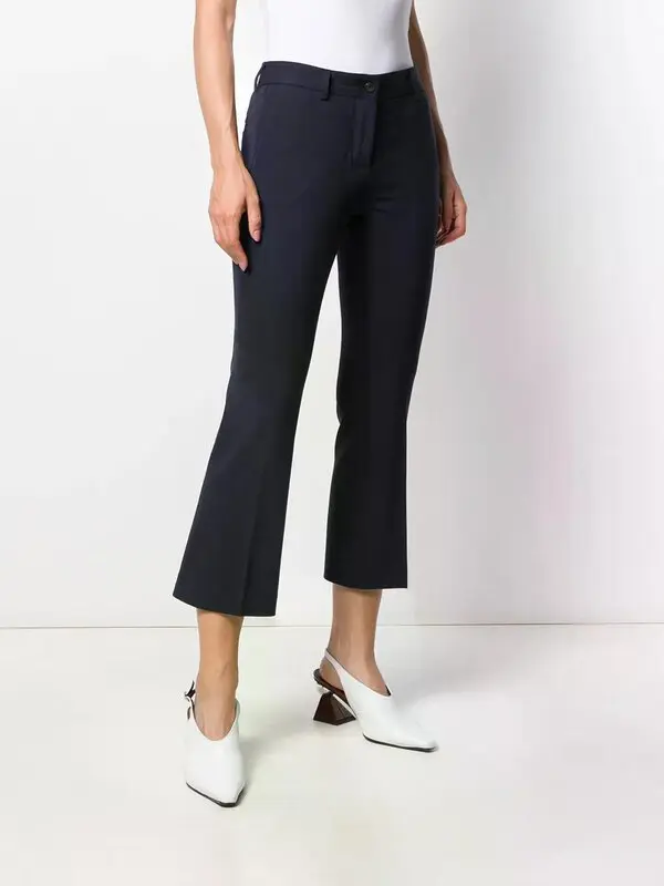 Alberto Biani Navy Virgin-wool Blend Cropped Slim-fit Trousers