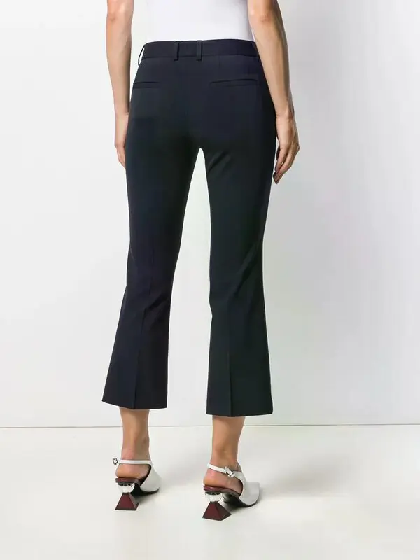 Alberto Biani Navy Virgin-wool Blend Cropped Slim-fit Trousers