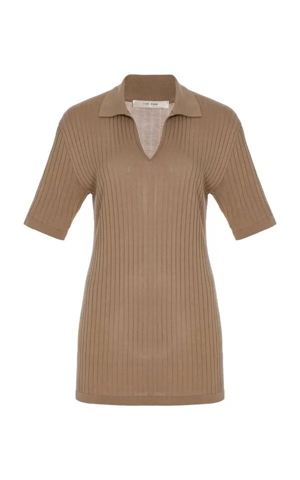 THE ROW Kaiomi Ribbed-knit Polo Top - Neutral
