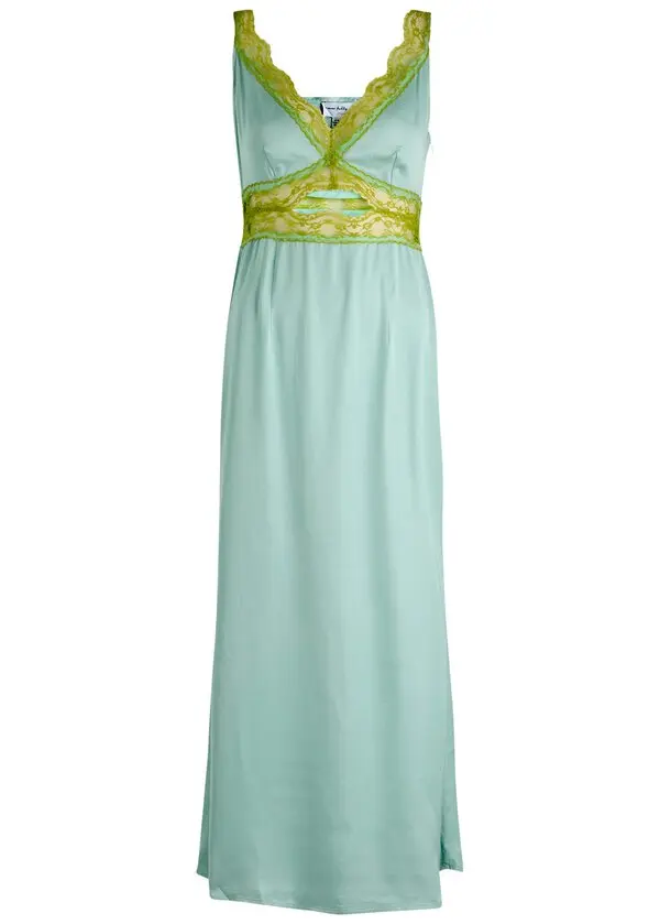 NEVER FULLY DRESSED Mimi Lace-trim Satin Midi Dress - Blue