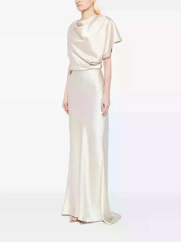 Amsale Draped Satin Maxi Gown - Neutrals