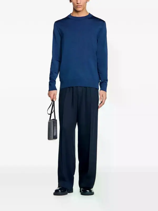 Sandro Fine Knit Sweater With Round Neck And Long Sleeves - Blue