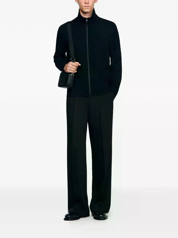 Sandro Zip-up Wool Blend High Neck Cardigan - Blue