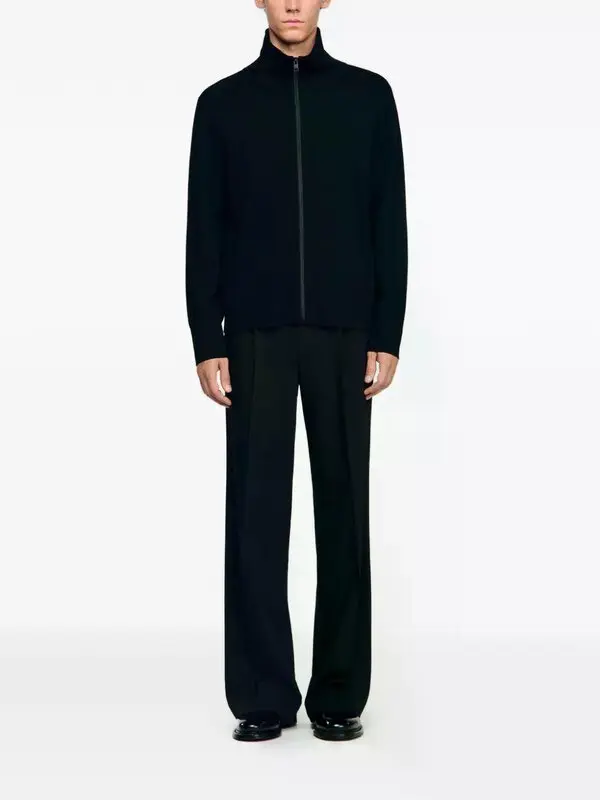 Sandro Zip-up Wool Blend High Neck Cardigan - Blue