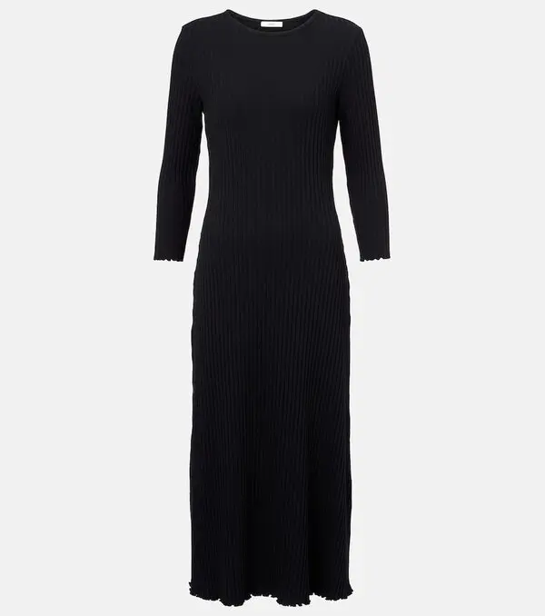 Vince Ribbed Knit Cotton Blend Maxi Dress - Black