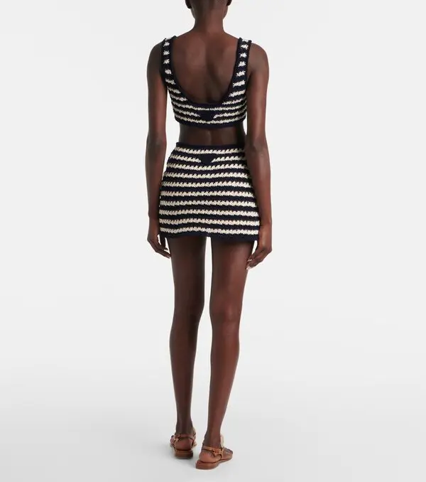 Prada Crochet Striped Cotton Miniskirt