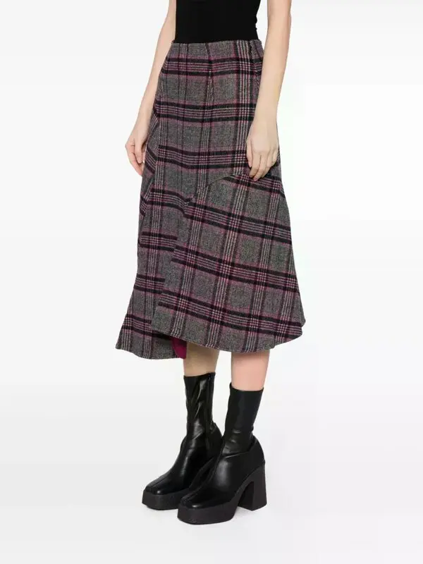 JNBY Plaid Asymmetric Midi Skirt - Multicolour