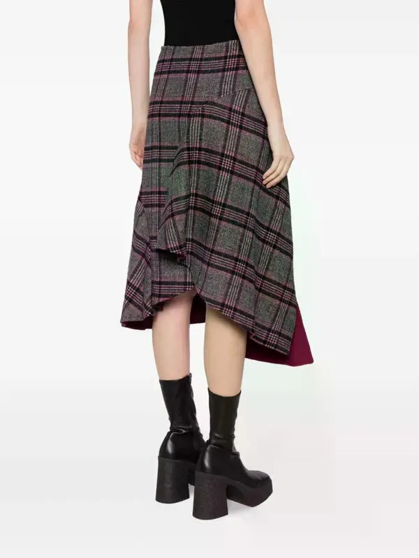 JNBY Plaid Asymmetric Midi Skirt - Multicolour