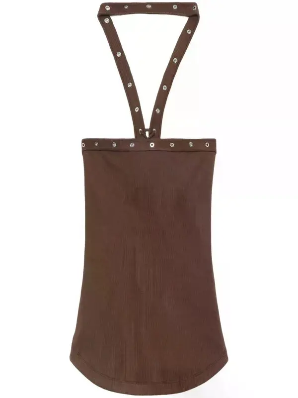 Attico Cotton Ribbed Tank Top With Eyelet Detailing - Brown