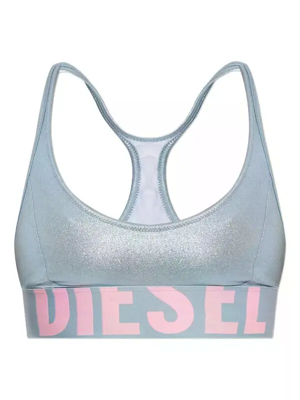 DIESEL® Metallic Racerback Bikini Top With Logo Band - Blue