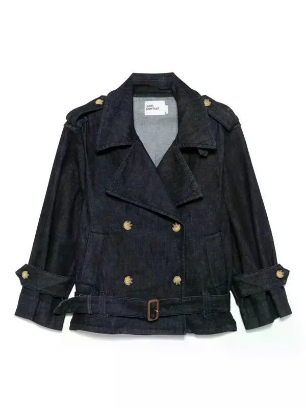 SELF-PORTRAIT Double-breasted Denim Jacket - Blue