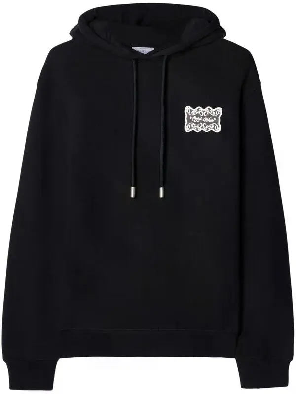 Off-White Lace Logo Appliqué Cotton Hoodie - Black