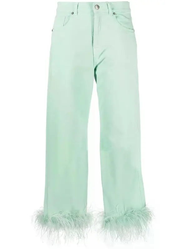P.a.r.o.s.h Feather-trimmed Straight-leg Jeans - Green